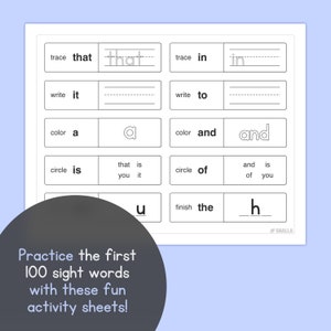 First 100 Sight Words – K, 1st Grade Vocabulary Worksheets – no Prep ...