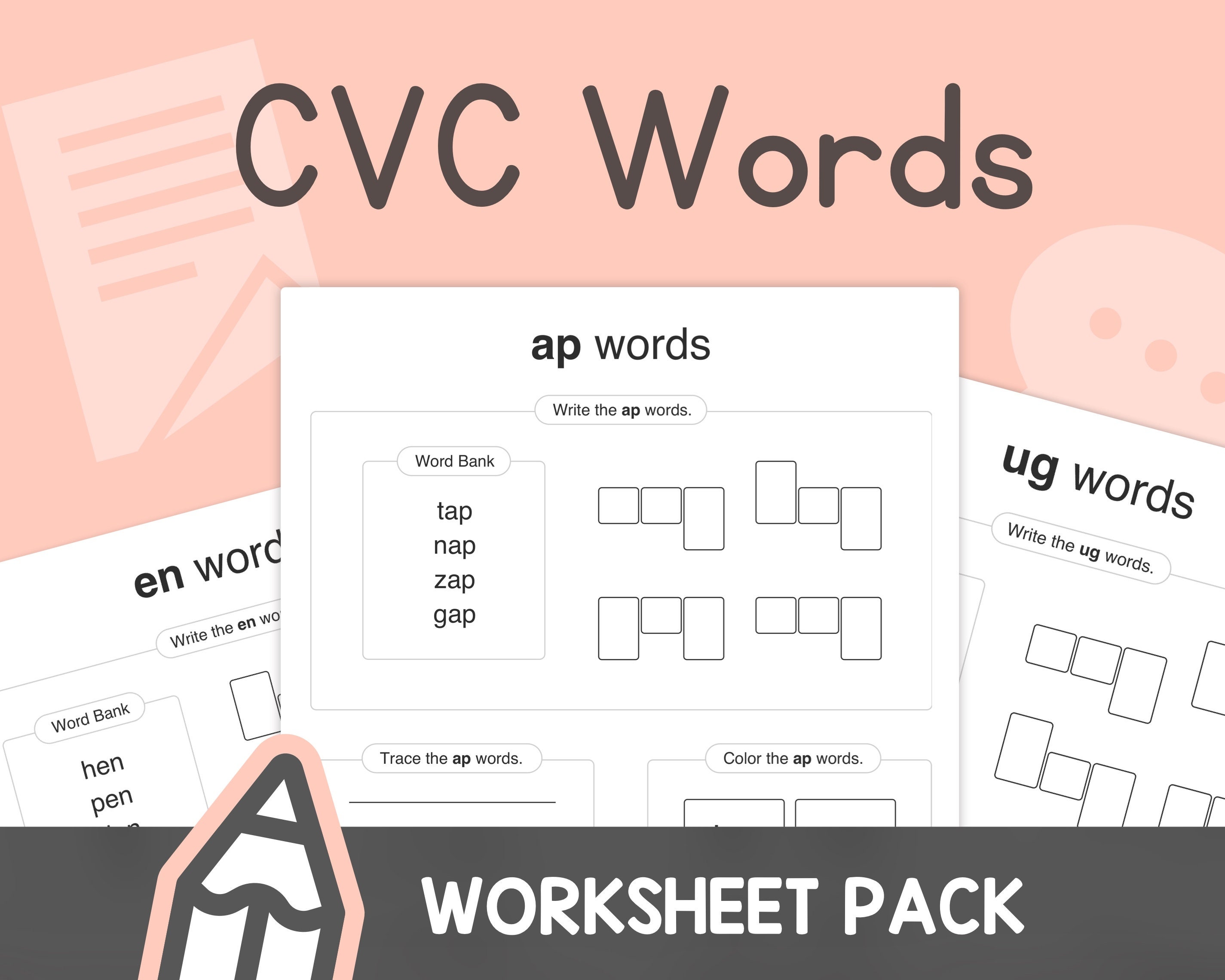 CVC Words K 1st Grade Phonics & Sounding Out Words - Etsy
