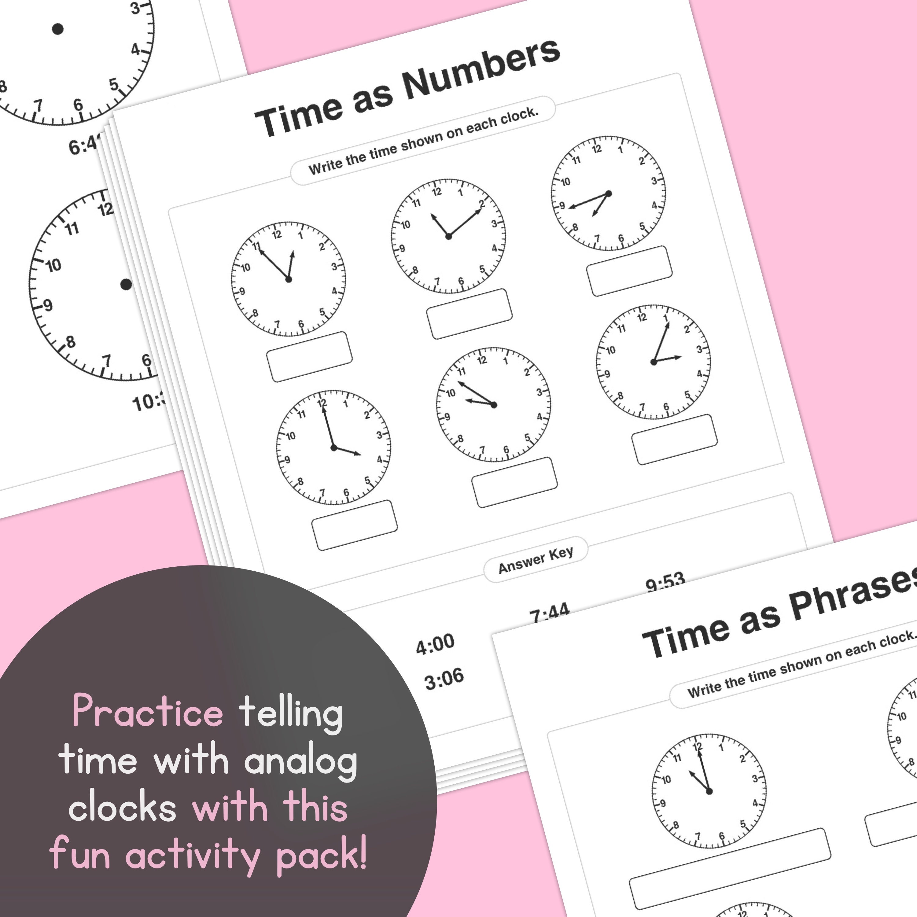 Analog Clocks – 1st, 2nd, 3rd Grade Telling Time Worksheets – no Prep ...