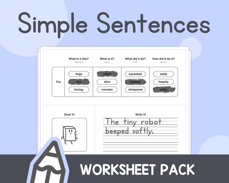 Simple Sentences K 1st 2nd Grade Sentence Writing - Etsy