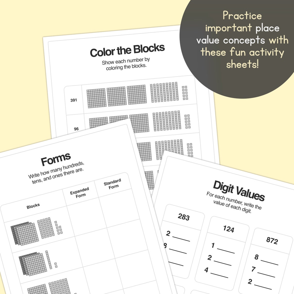 Place Value – 1st, 2nd, 3rd Grade Place Value Worksheets – no Prep ...