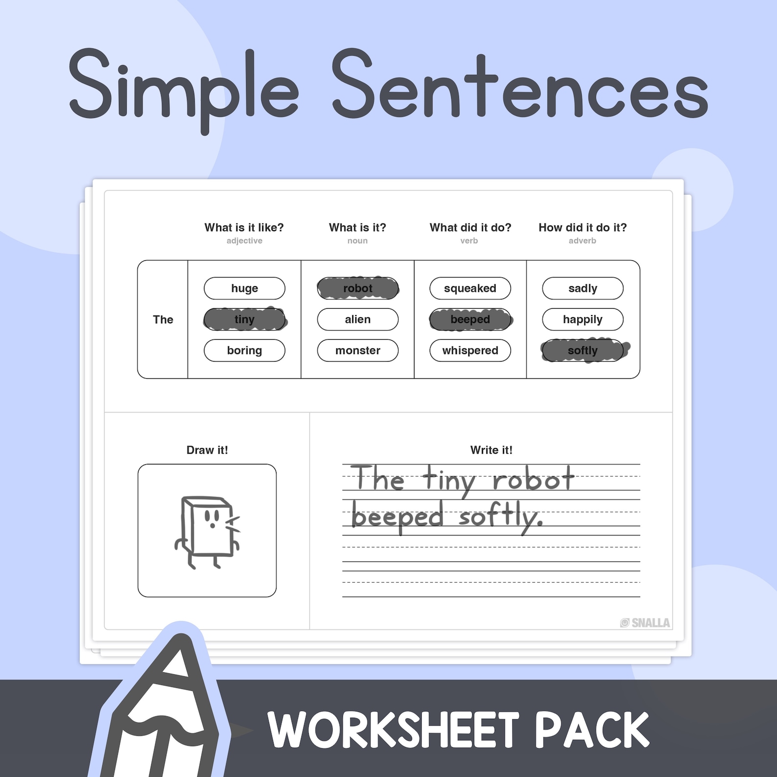 Simple Sentences – K, 1st, 2nd Grade Sentence Writing Worksheets – no ...