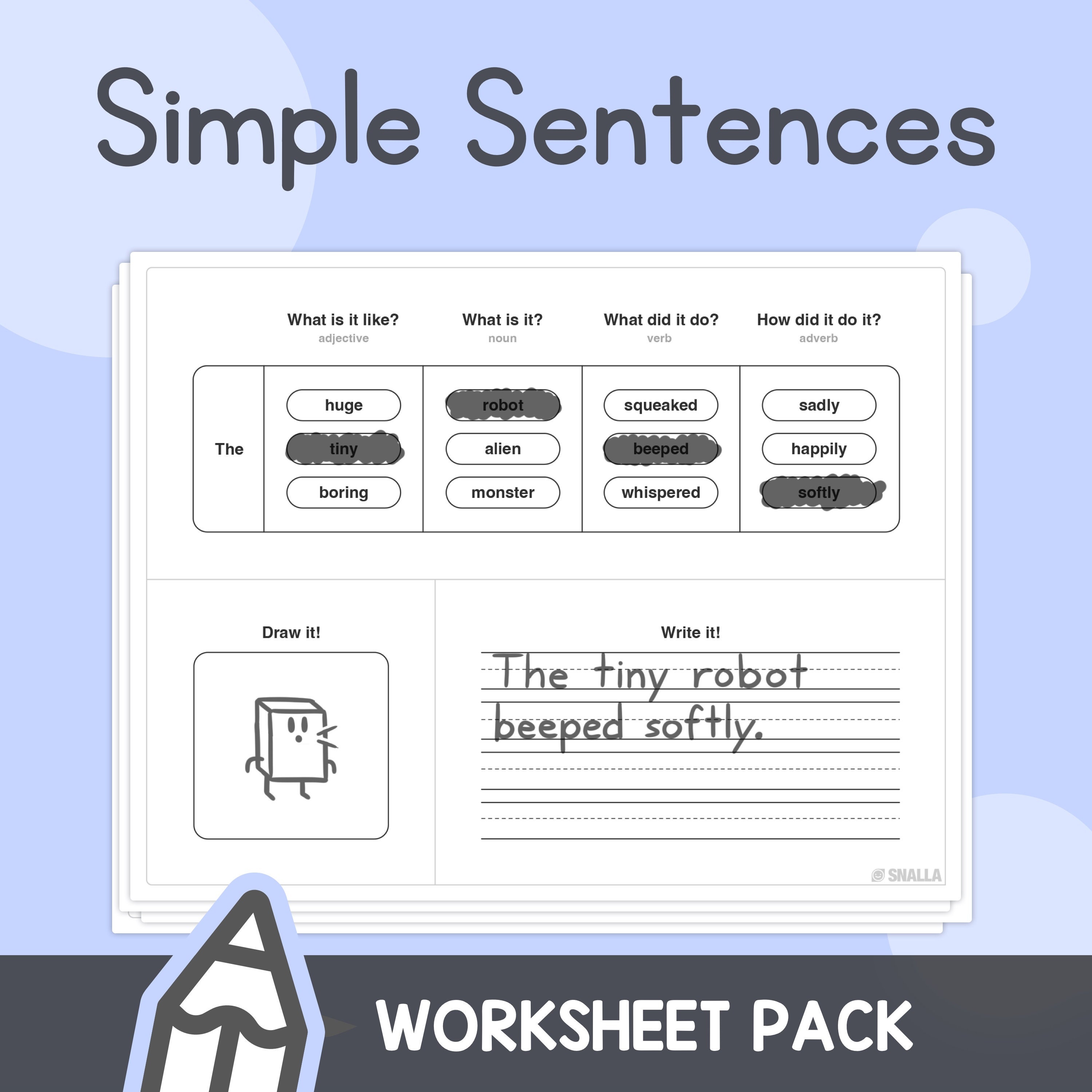 Simple Sentences – K, 1st, 2nd Grade Sentence Writing Worksheets – no ...