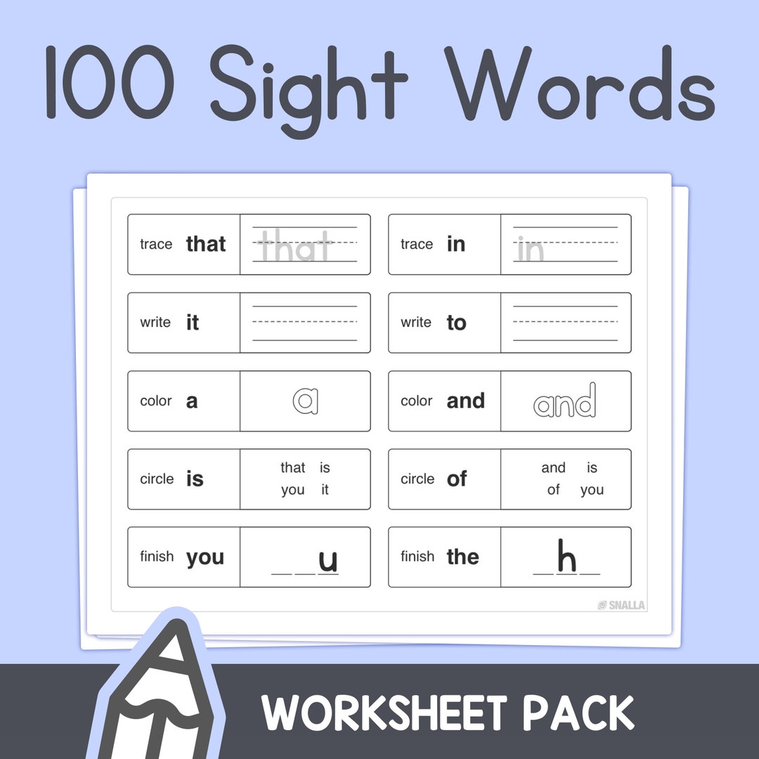 First 100 Sight Words – K, 1st Grade Vocabulary Worksheets – no Prep ...