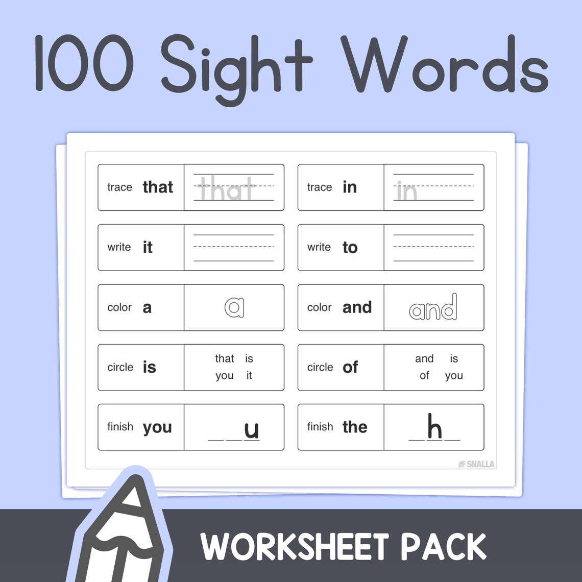 First 100 Sight Words – K, 1st Grade Vocabulary Worksheets – no Prep ...