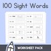 First 100 Sight Words – K, 1st Grade Vocabulary Worksheets – no Prep ...