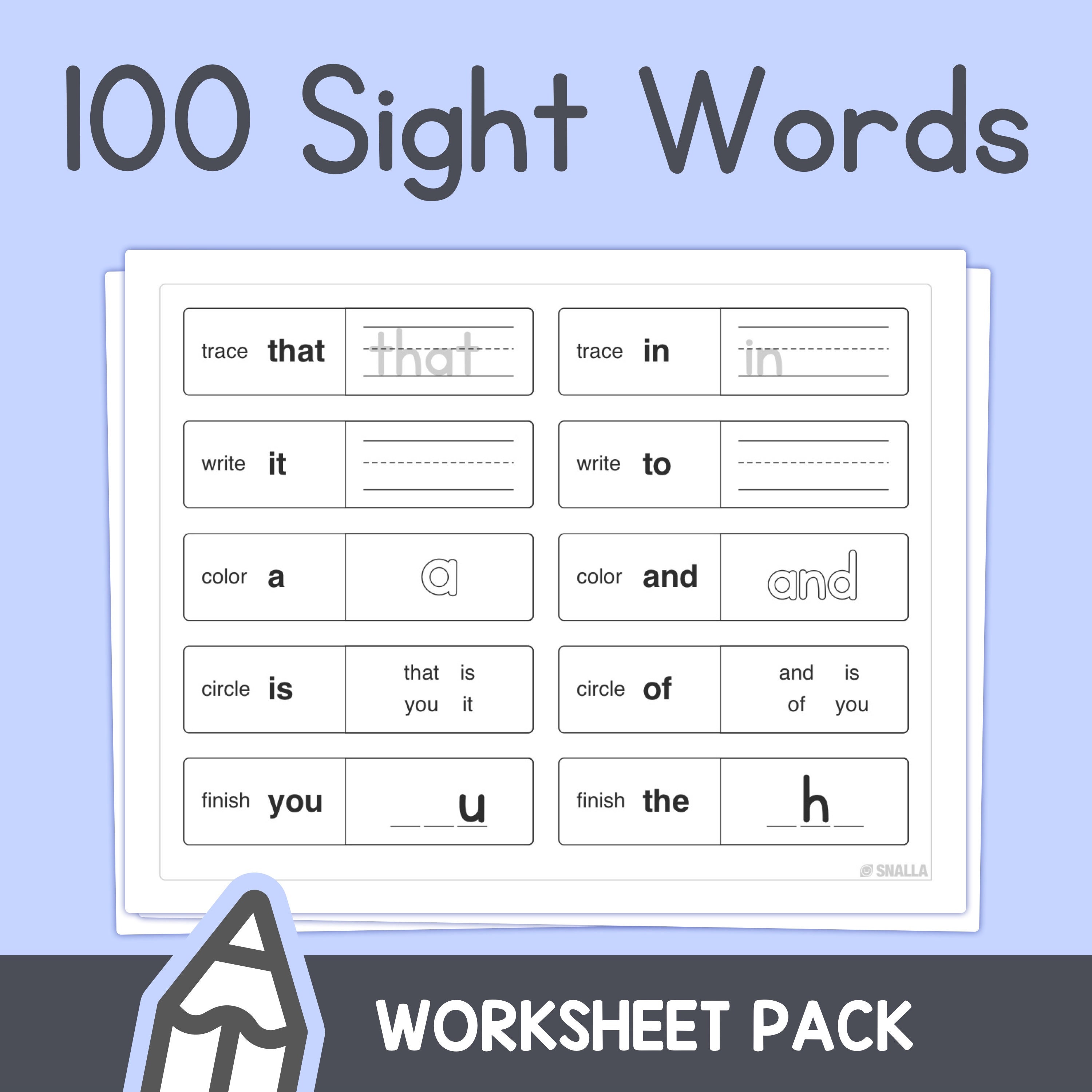First 100 Sight Words – K, 1st Grade Vocabulary Worksheets – no Prep ...