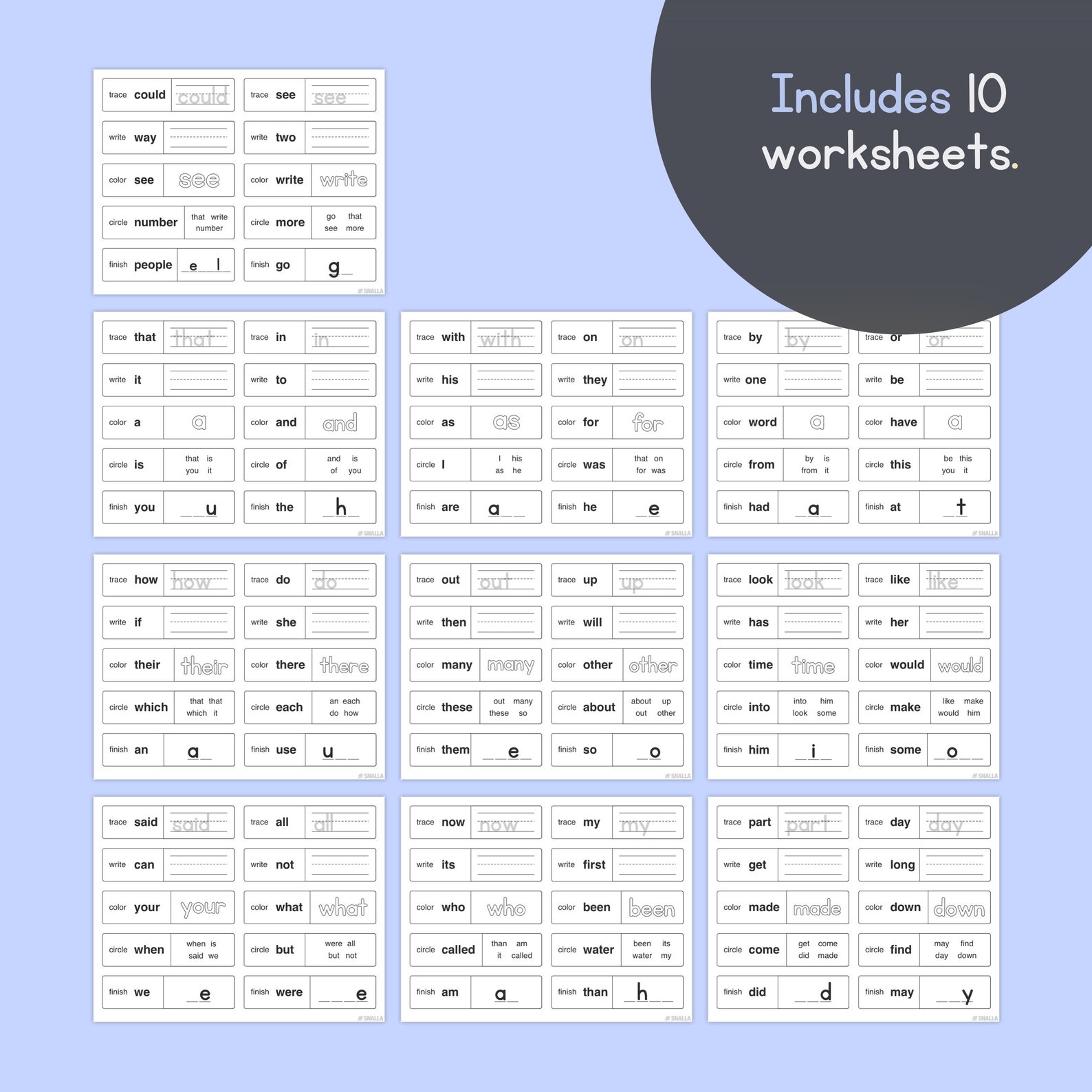 First 100 Sight Words – K, 1st Grade Vocabulary Worksheets – no Prep ...