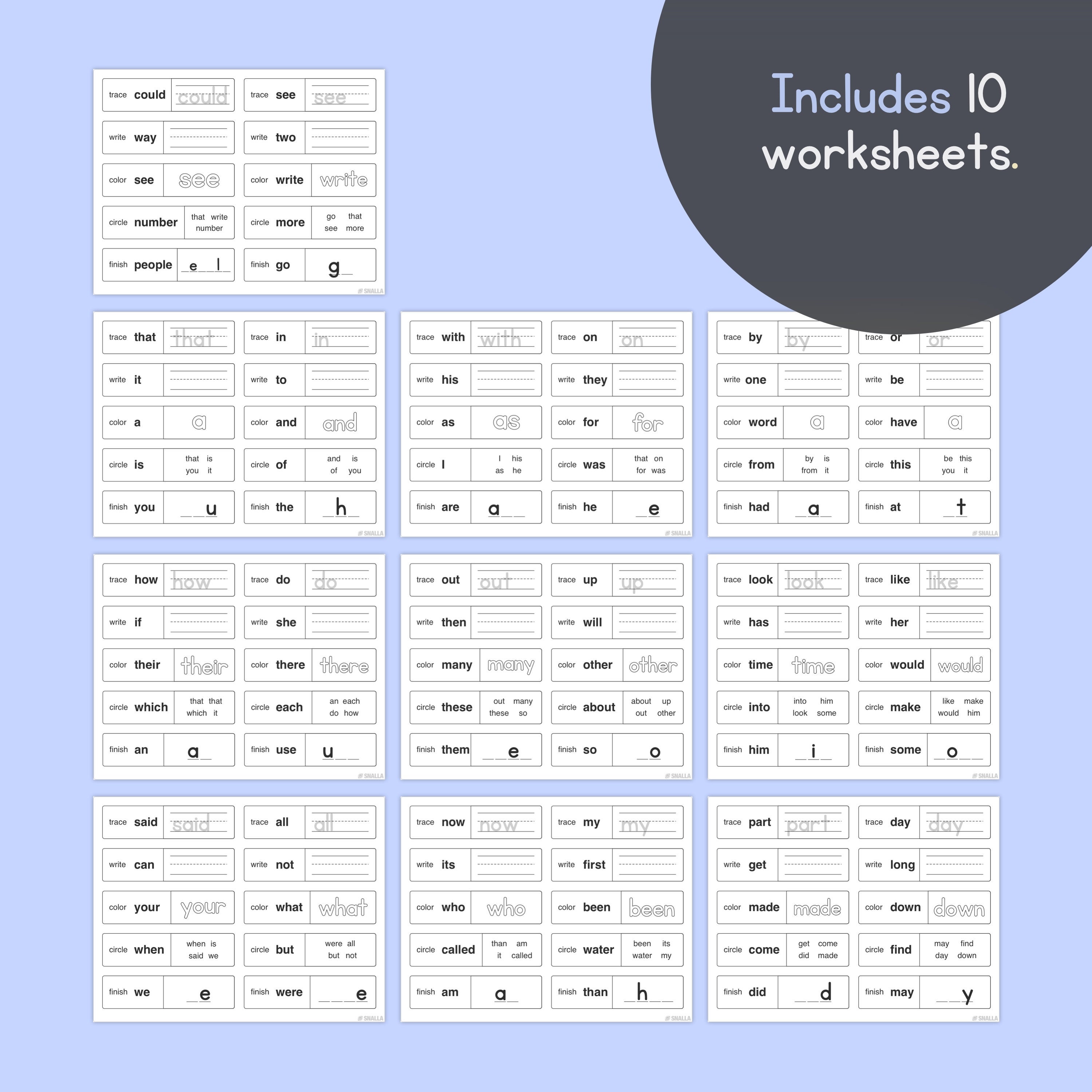 First 100 Sight Words – K, 1st Grade Vocabulary Worksheets – no Prep ...