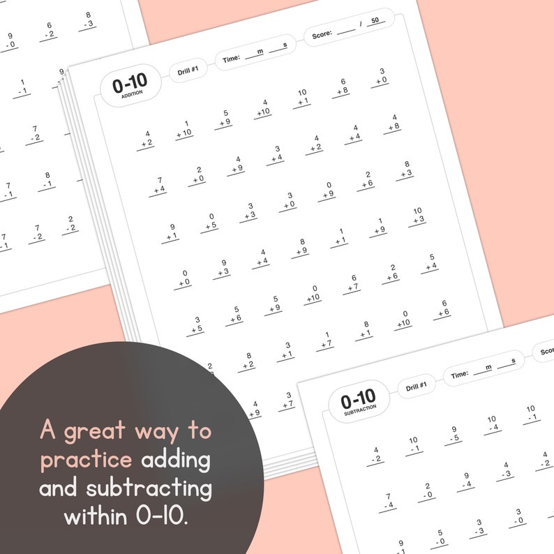 Addition & Subtraction Drills (0-10) – K, 1st Grade Add and Subtract ...