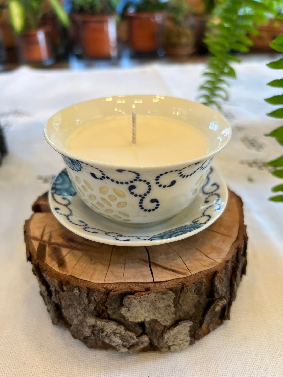 Upcycled Pair of Porcelain Blue and White Tea Cups W Saucers & Lids ...