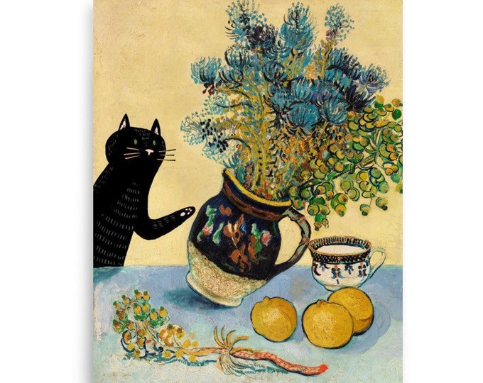 Black Cat Knocking Over Van Goghs Sunflowers Funny Cat Art - Etsy