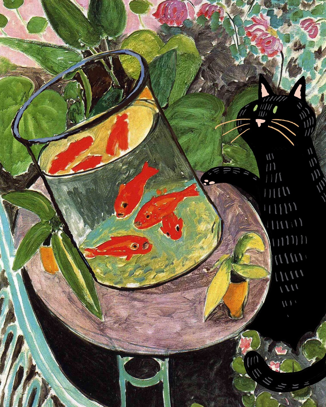 Black Cat Knocking Over Henri Matisse’s Goldfish - Funny Cat Art- Tippy ...