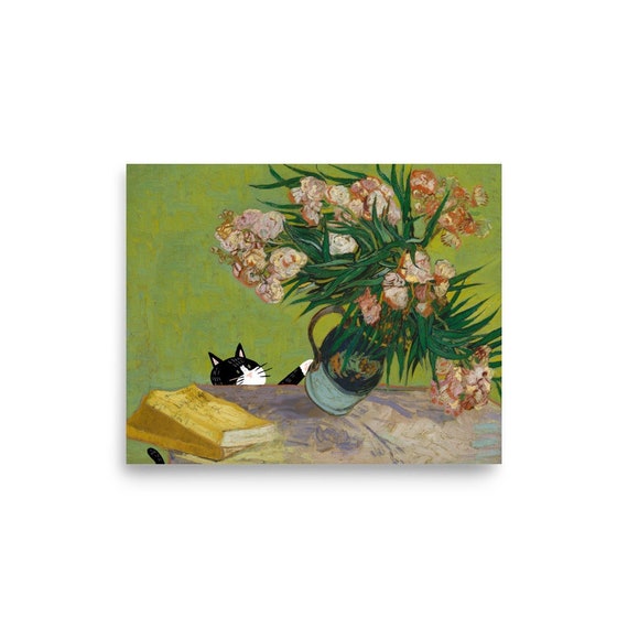 Black and White Tuxedo Cat Knocking Over Van Goghs Vase With | Etsy