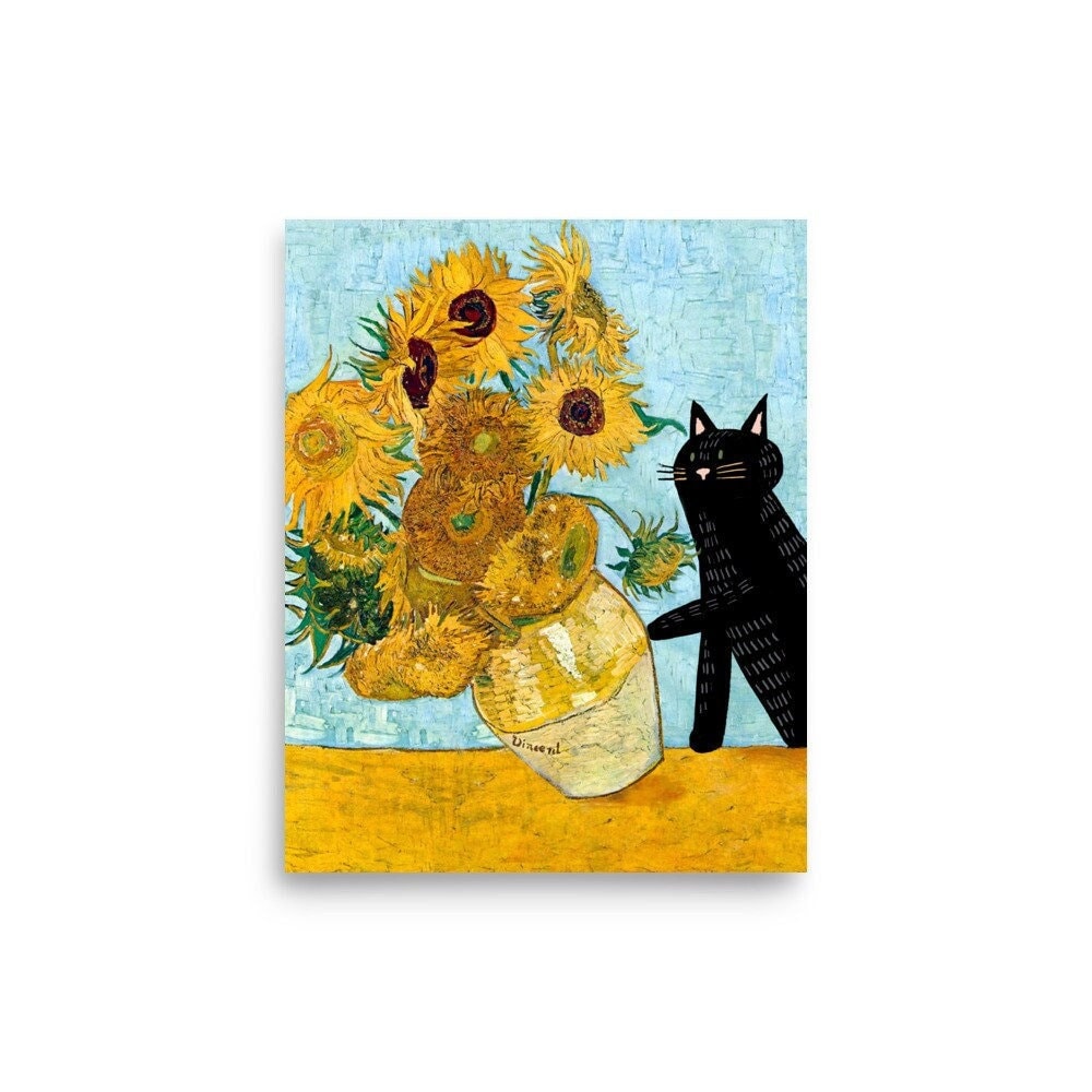 Black Cat Knocking Over Van Goghs Sunflowers Funny Cat Art - Etsy