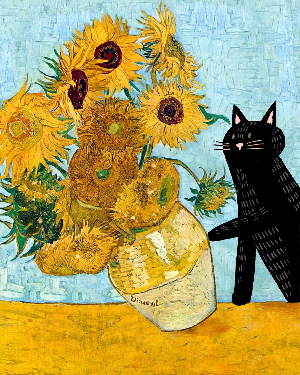 Black Cat Knocking Over Van Goghs Sunflowers Funny Cat Art - Etsy