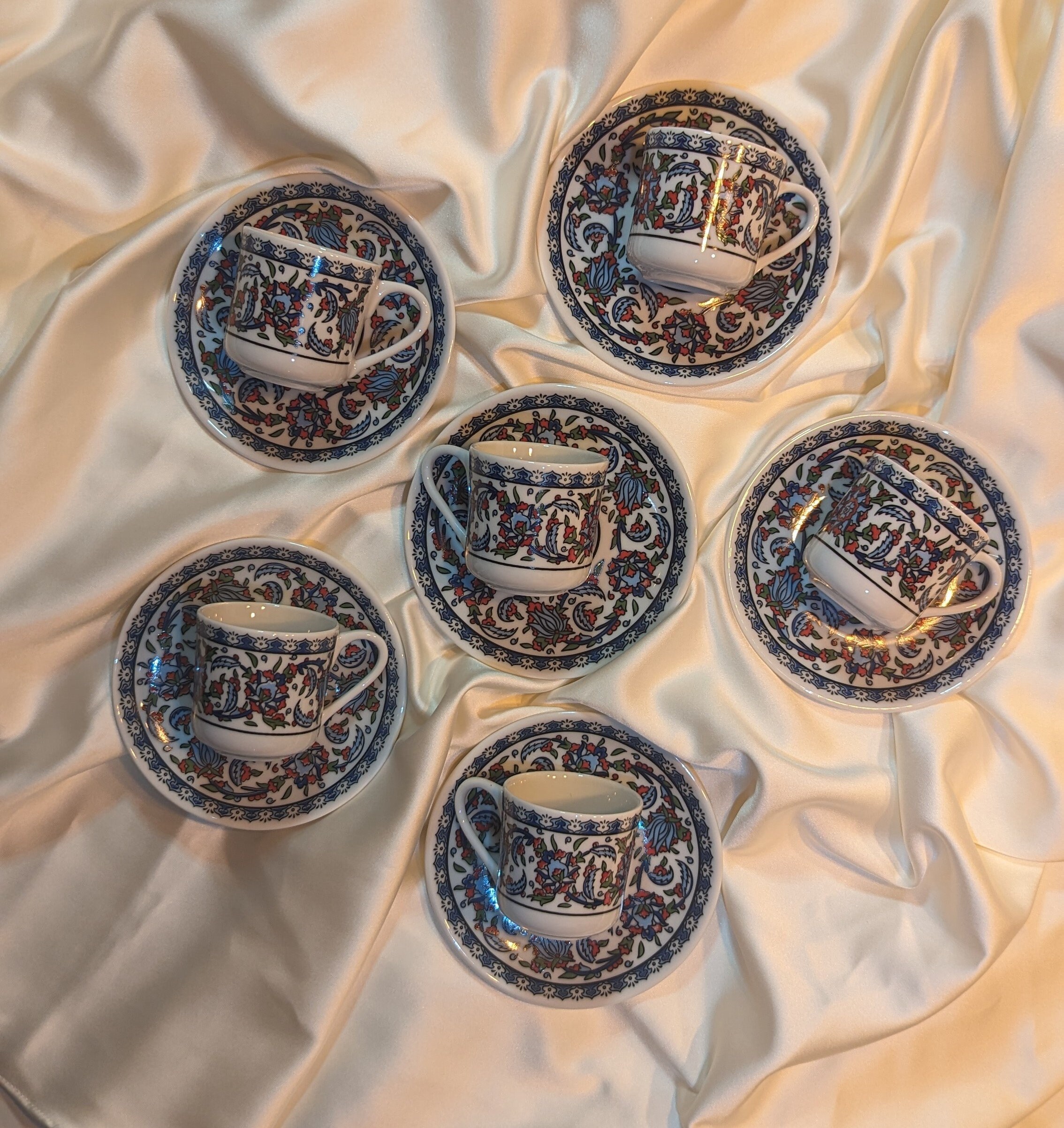 Turkish Coffee Set of 6, Porcelain Coffee Cups and Saucers, Traditional ...