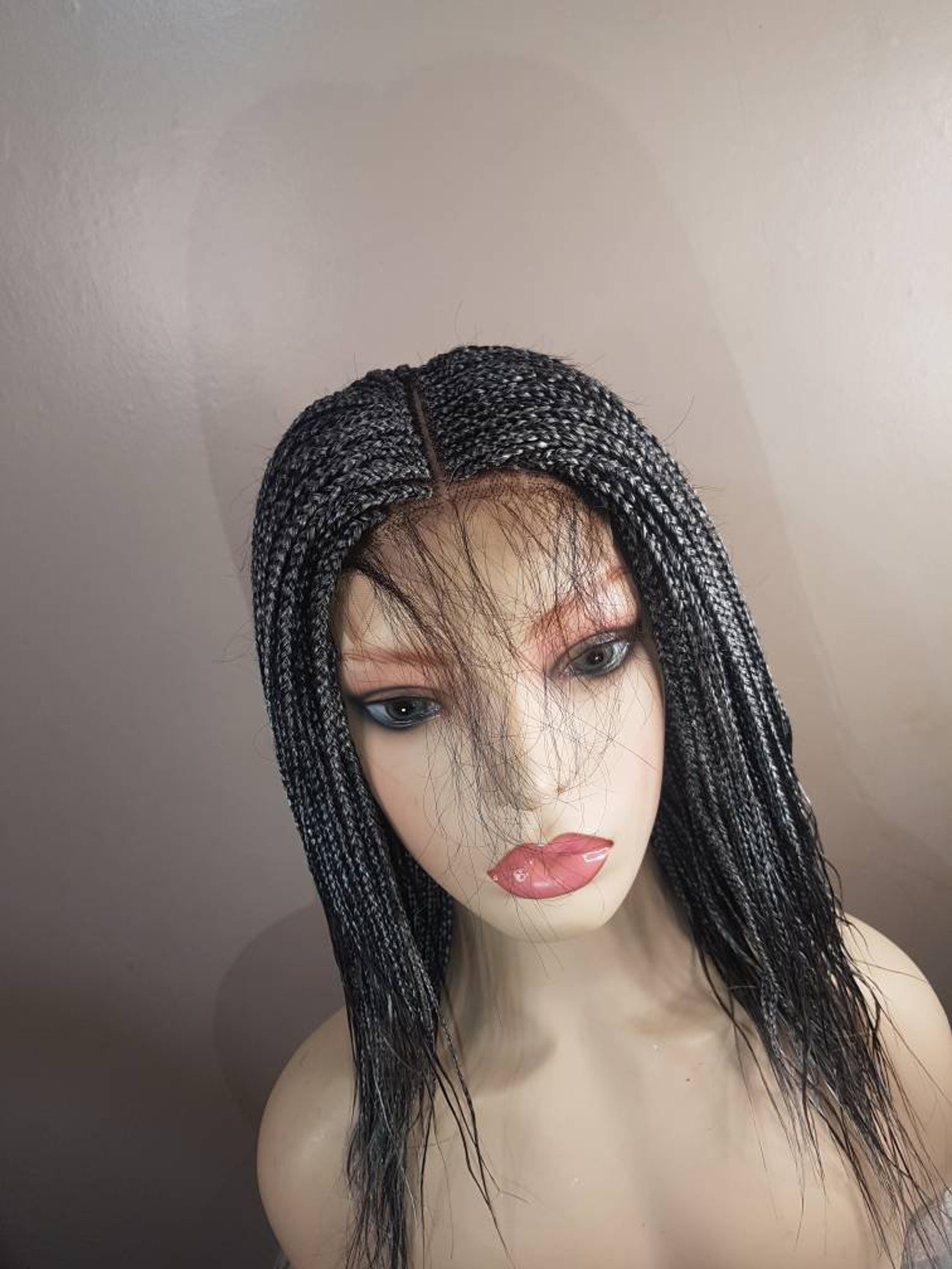Grey Braided Wig Grey Mix Wig Black and Grey Wig Colour 50 - Etsy