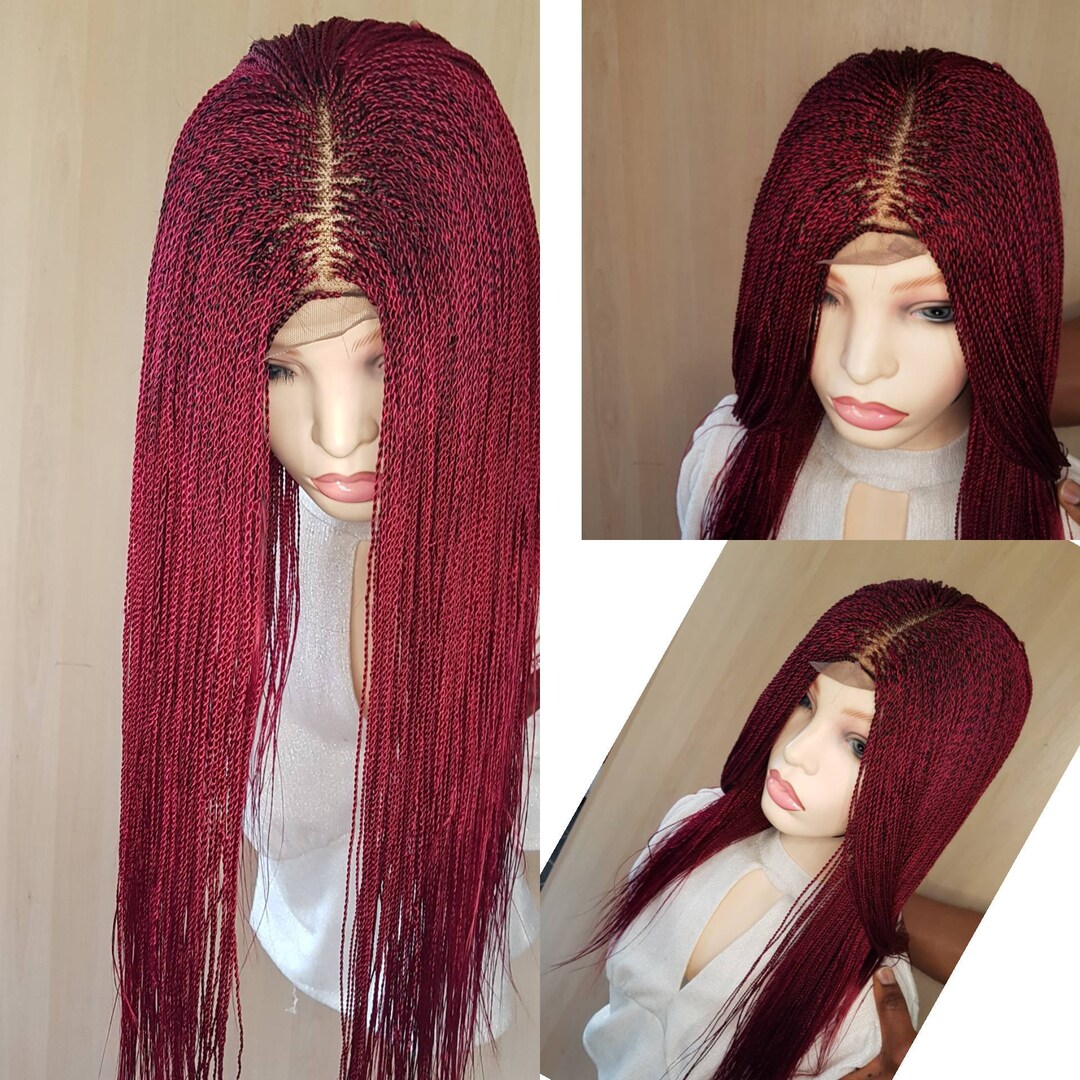 Hand Braided Wig Burgundy Hair Burgundy Wig Micro Twists - Etsy