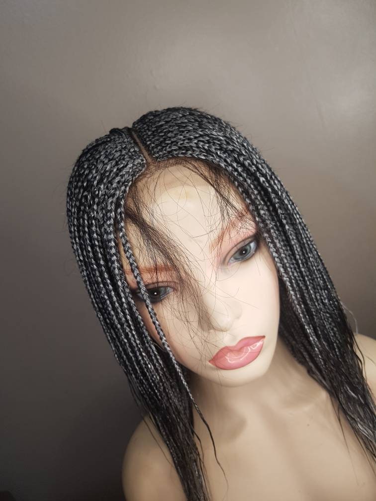 Grey Braided Wig Grey Mix Wig Black and Grey Wig Colour 50 - Etsy