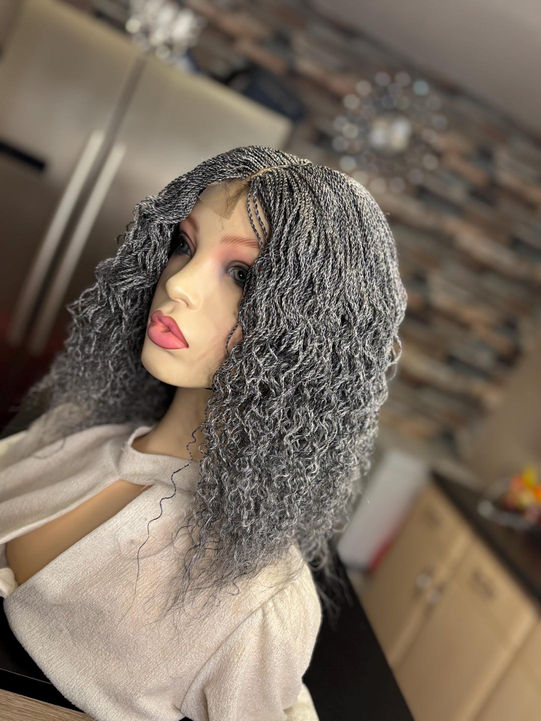 Micro Twist Wig, Senegalese Twist Wig, Curly Grey Hair, Glueless Wig ...
