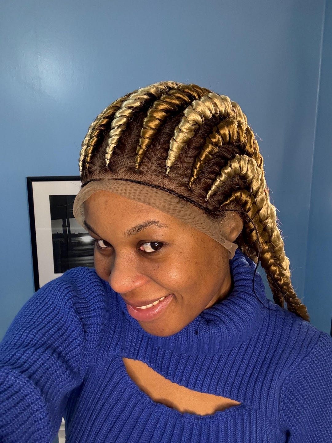 Braided Lace Wig, Blond Jumbo Cornrow Wig , Hand Braided Wigs, Blonde ...