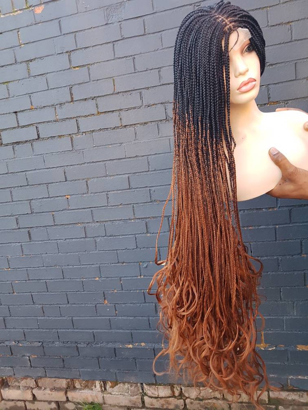 Braided Closure Wig, French Curls Wig, Ombre Braided Wig, Braided Lace ...