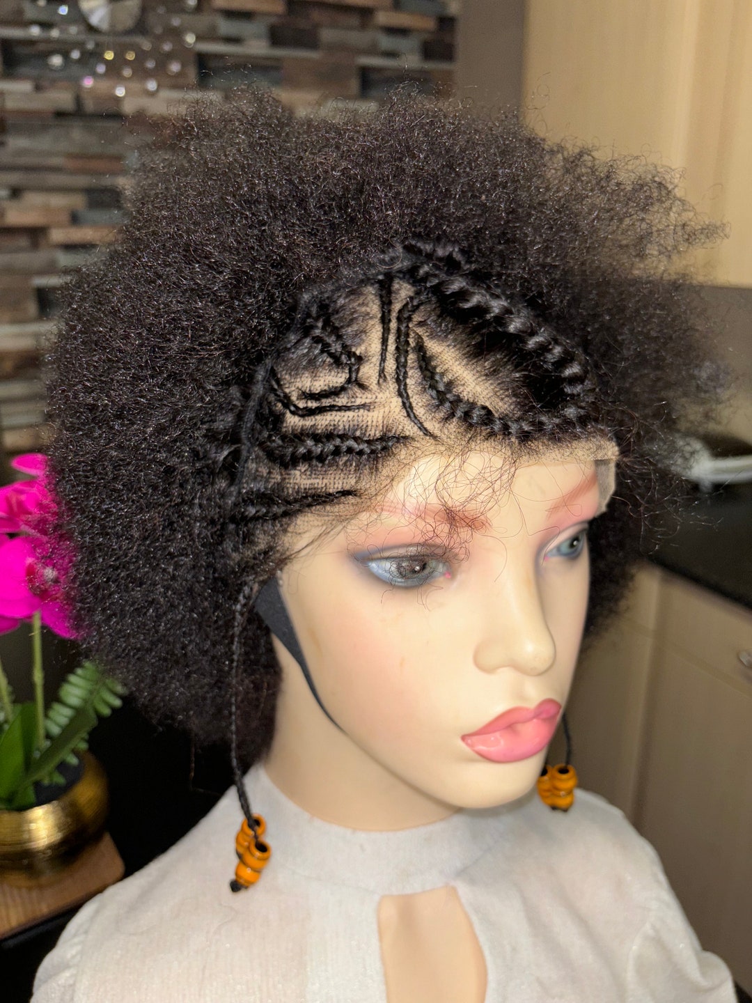 13x4 Ear to Ear Frontal Wig, Afro Wig, Human Hair Wig, Braided Afro Wig ...