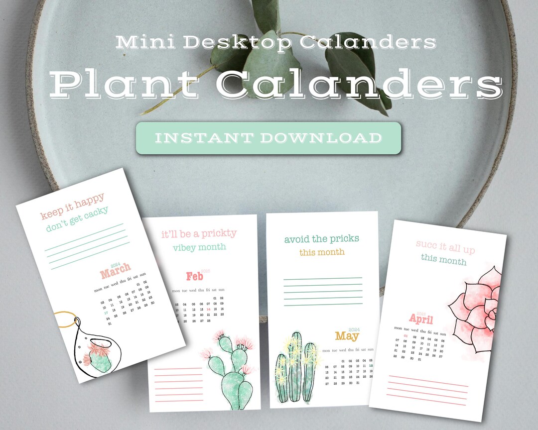 12 Month Cactus & Succulent Mini Desk Calendars | Hand-illustrated ...