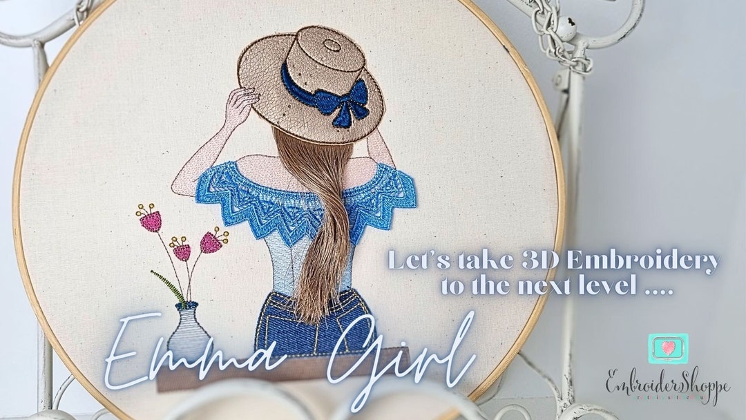 3D Hair Emma Girl 6x10 Hoop Applique Machine Embroidery Design-jump ...