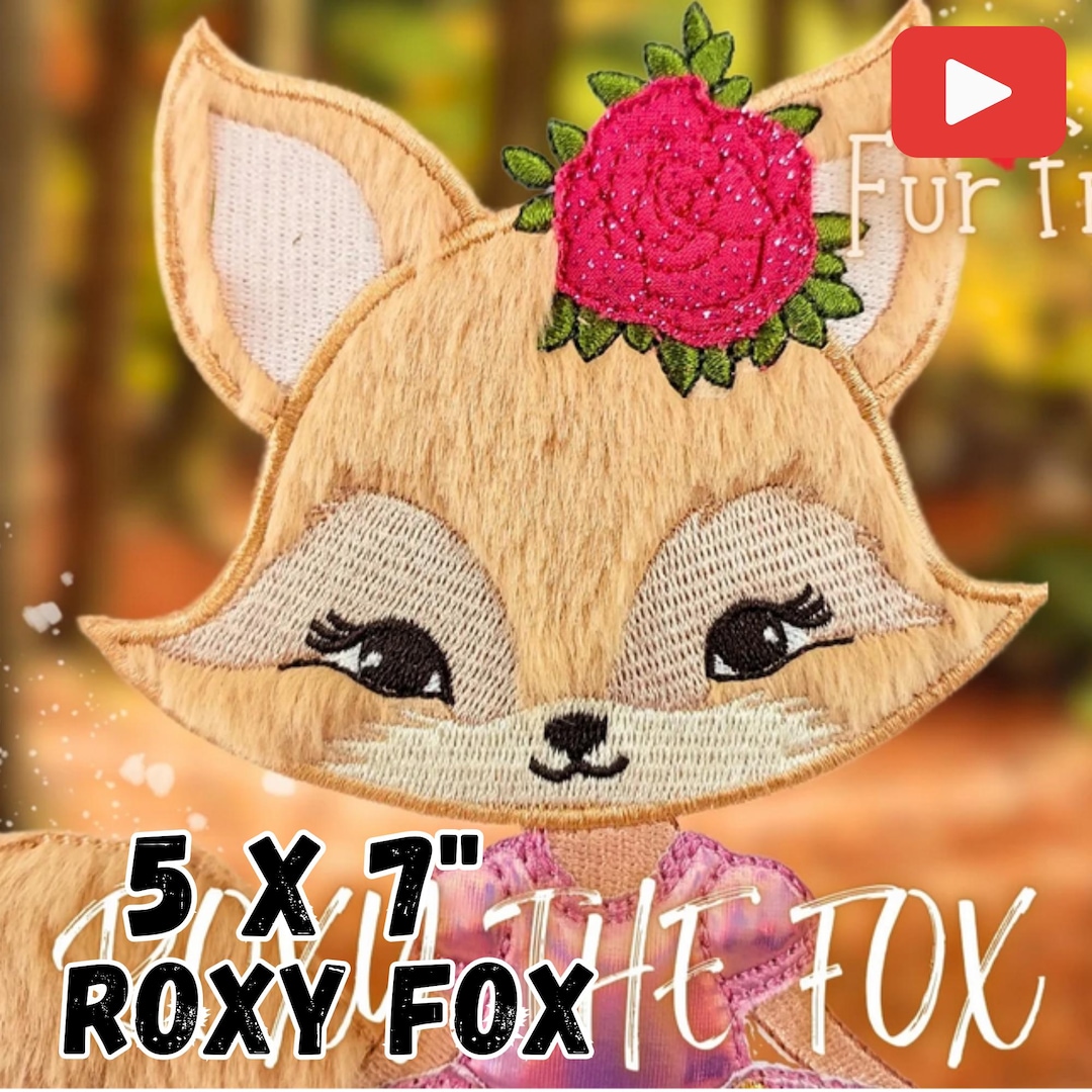Roxy the Fox 5x7, 3D Puff Fur Hoop Applique Machine Embroidery Design ...