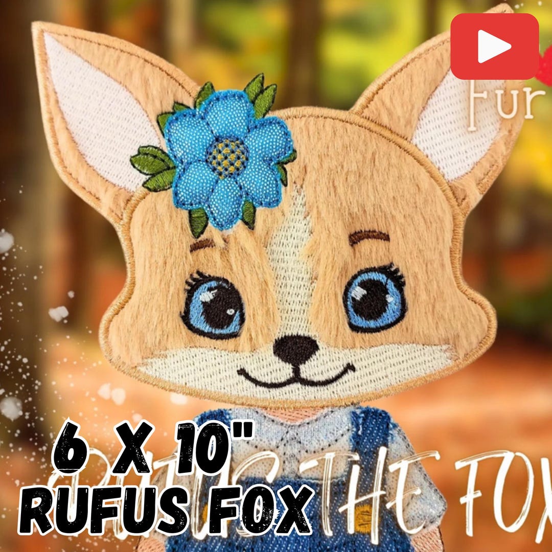 Rufus the Fox 6x10, 3D Puff Fur Hoop Applique Machine Embroidery Design ...