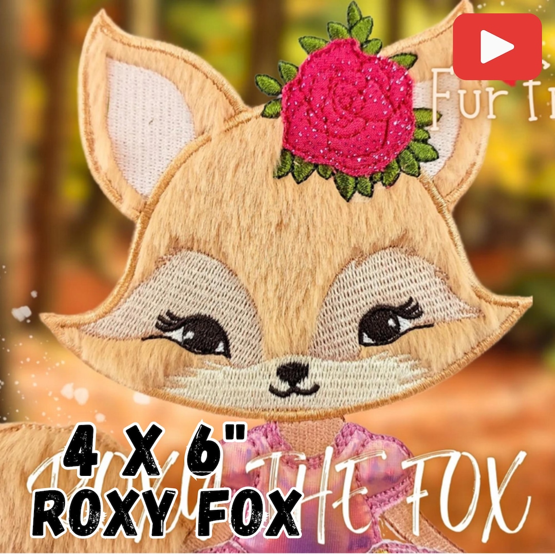 Roxy the Fox 4x6, 3D Puff Fur Hoop Applique Machine Embroidery Design ...