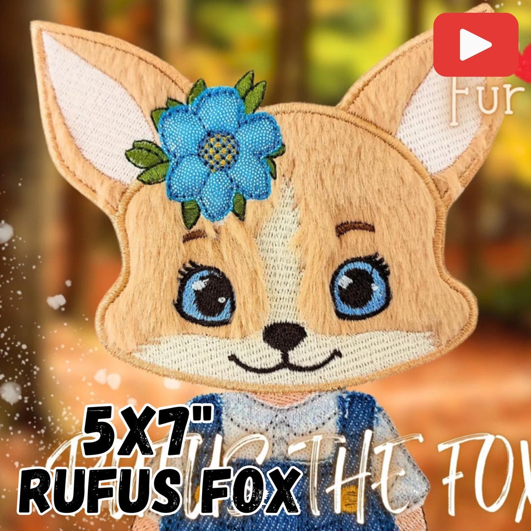 Rufus the Fox 5x7, 3D Puff Fur Hoop Applique Machine Embroidery Design ...