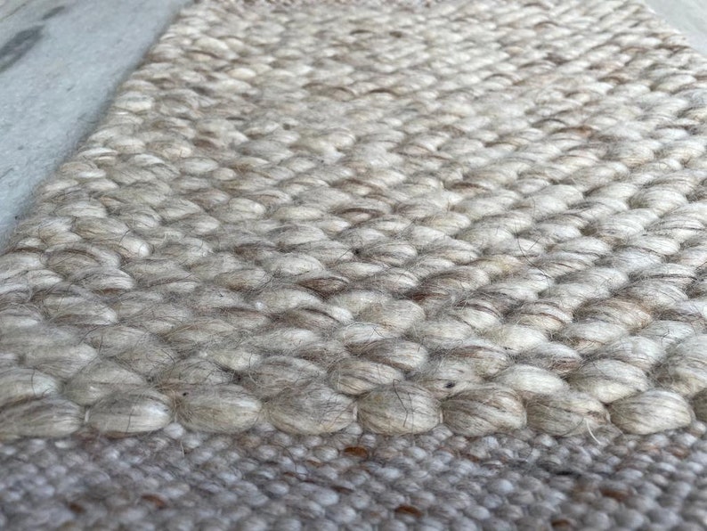 Beige Natural Hand Woven, Chunky Knit, Wool Area Rug. Scandinavian ...