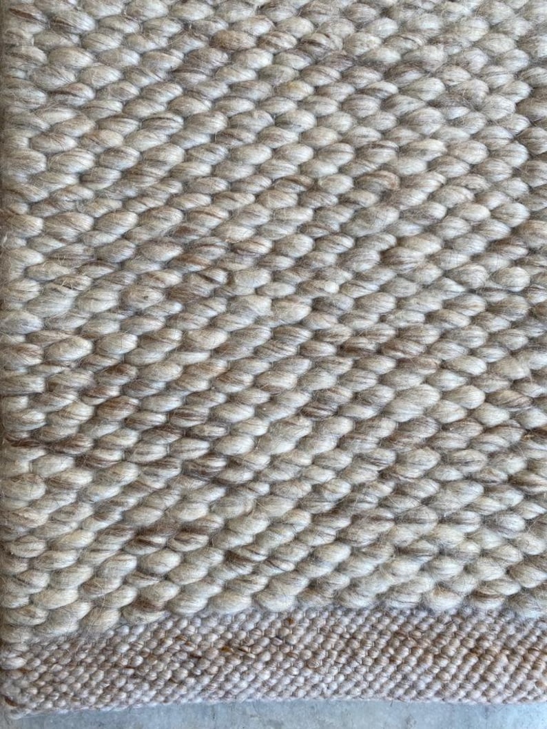 Beige Natural Hand Woven, Chunky Knit, Wool Area Rug. Scandinavian ...