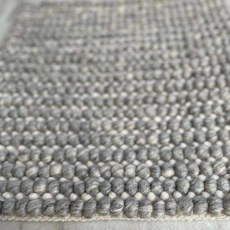 Hand Woven, Wool, Area Rug: Grey, White, Chunky Knit, Loop Rug ...