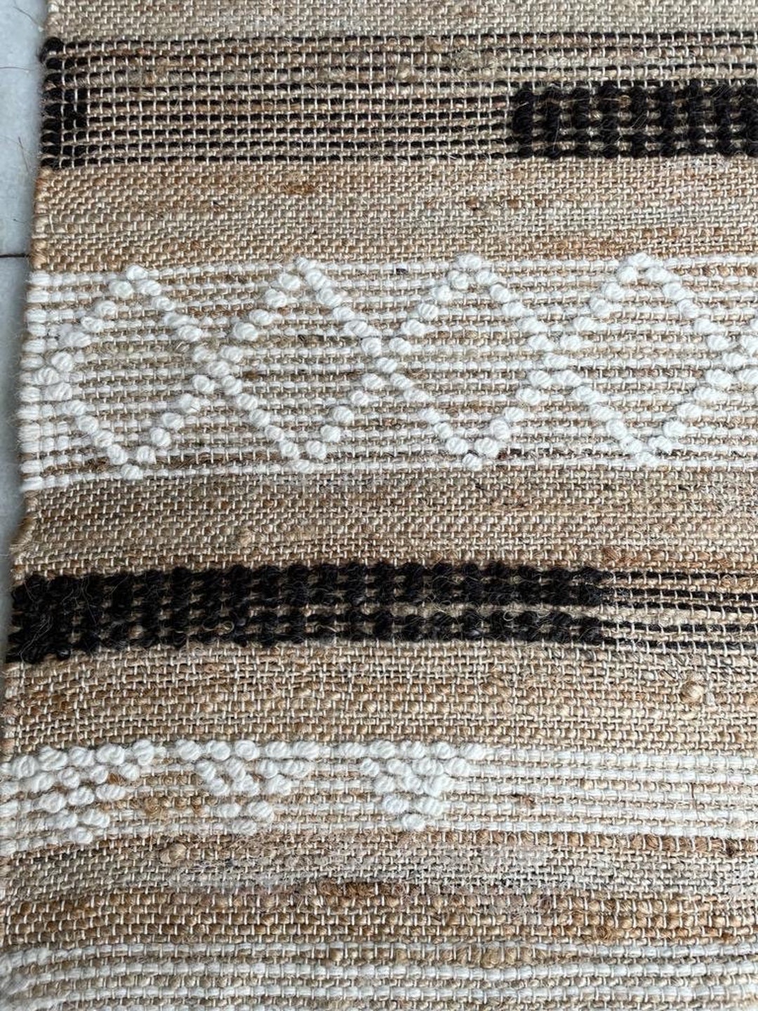 Hand Woven Jute Wool Area Rug: Chunky Knit, High Low Weave - Etsy