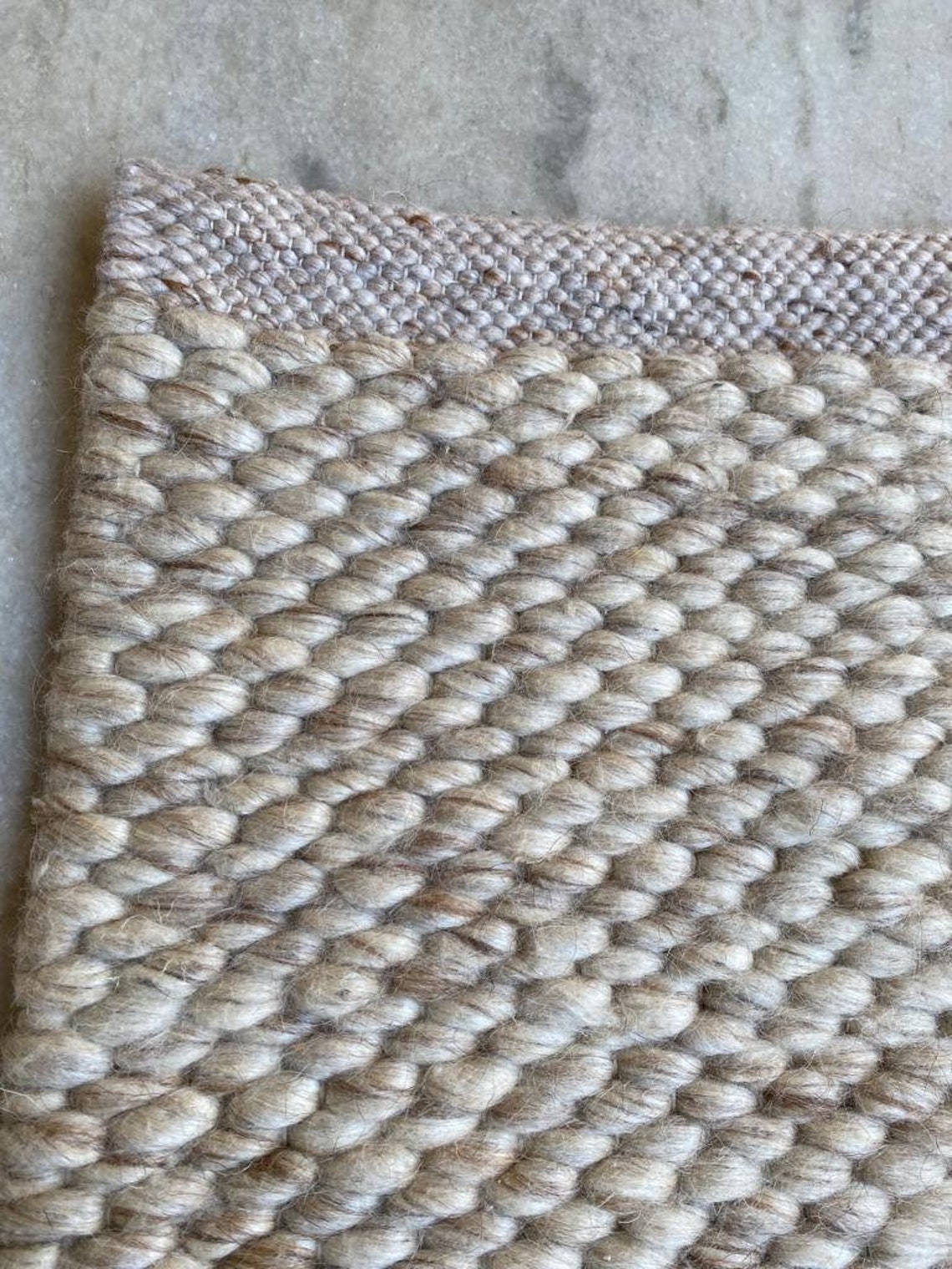 Beige Natural Hand Woven, Chunky Knit, Wool Area Rug. Scandinavian ...