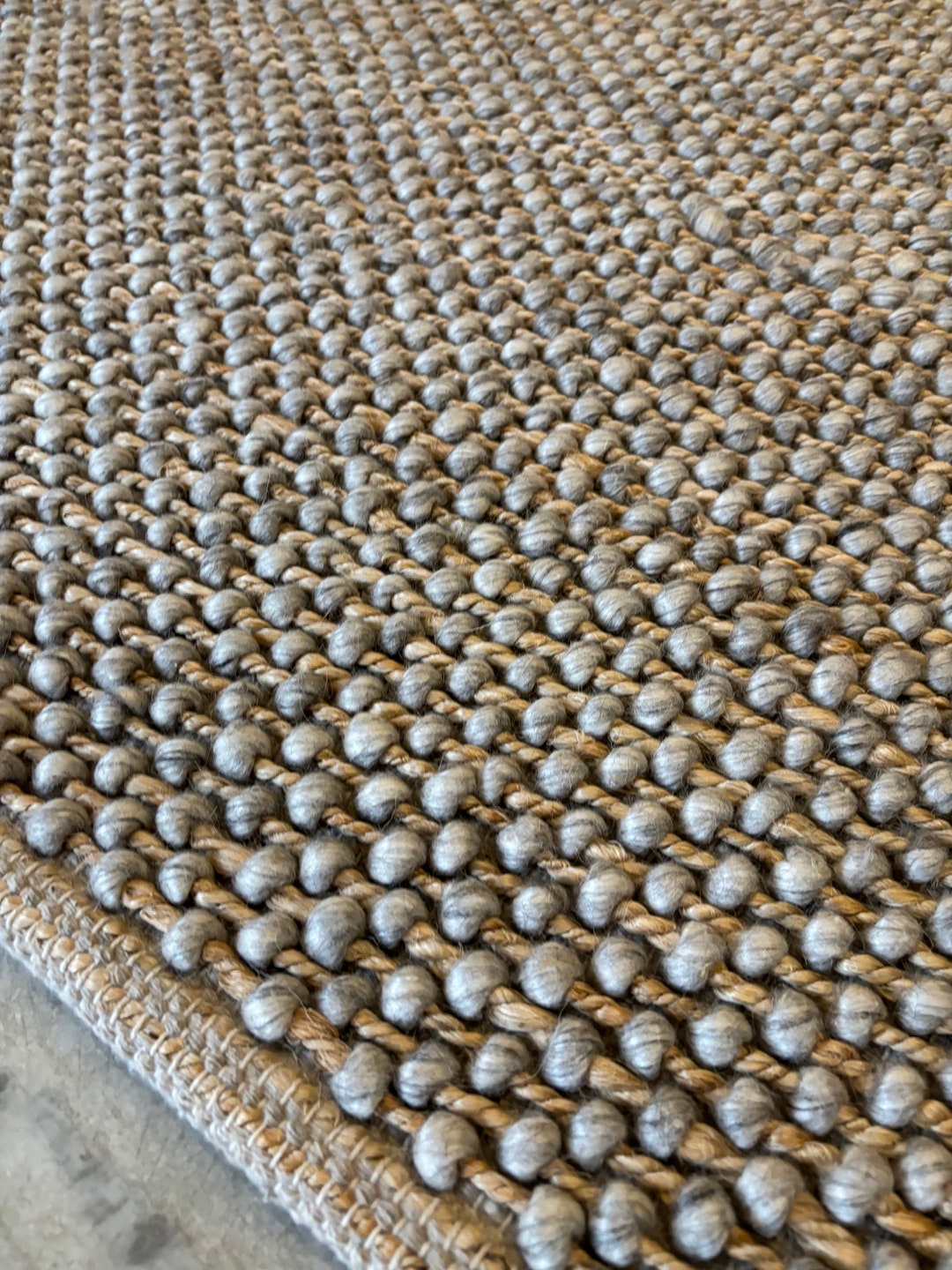 Handwoven, Grey, Wool and Natural, Jute Rug – Chunky Knit, Basketweave ...