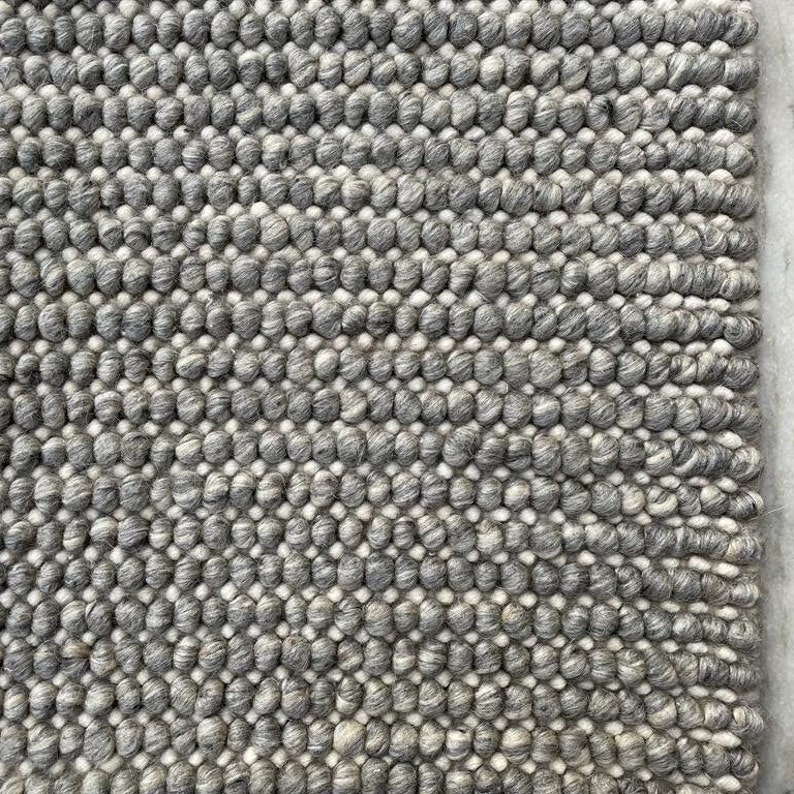 Hand Woven, Wool, Area Rug: Grey, White, Chunky Knit, Loop Rug ...