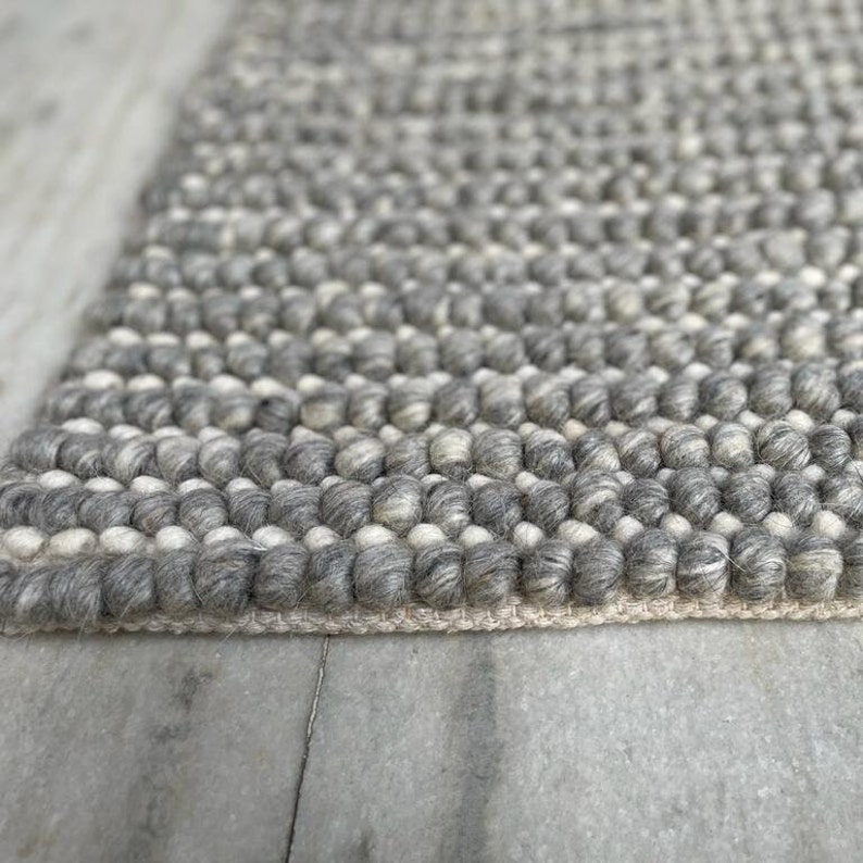 Hand Woven, Wool, Area Rug: Grey, White, Chunky Knit, Loop Rug ...