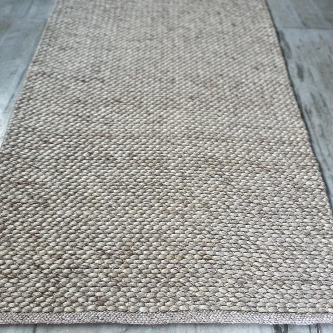 Beige Natural Hand Woven, Chunky Knit, Wool Area Rug. Scandinavian ...