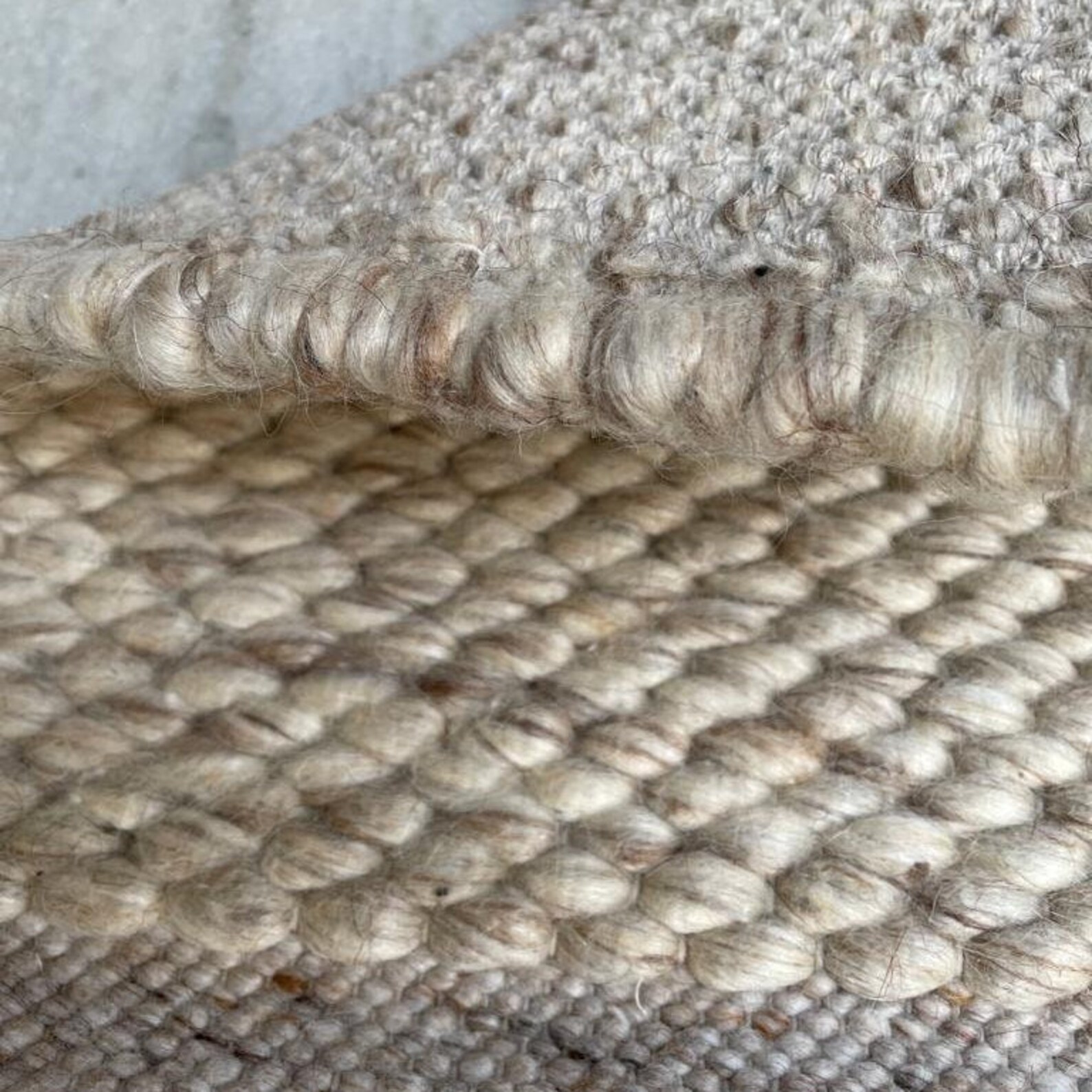 Beige Natural Hand Woven, Chunky Knit, Wool Area Rug. Scandinavian ...