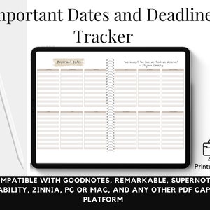 Important Dates and Deadlines Tracker Digital Journal, Printable ...