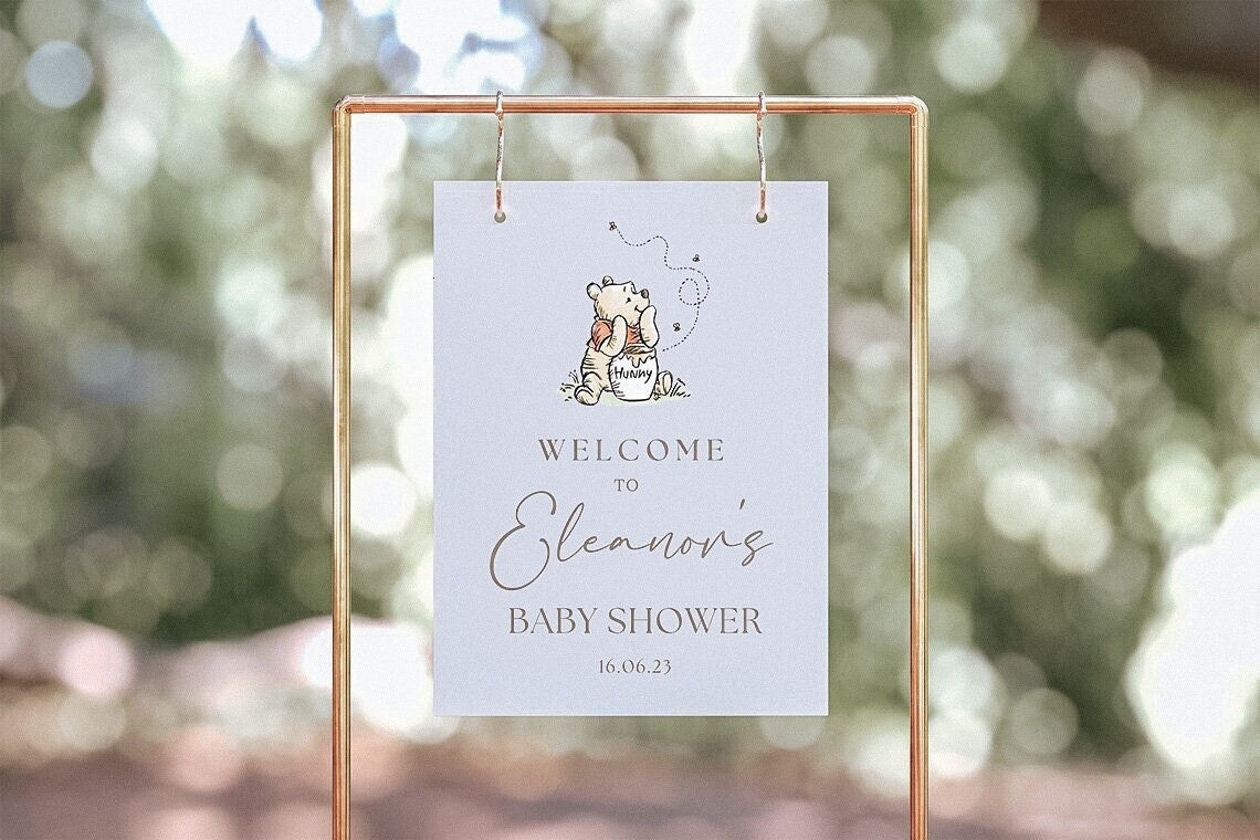 Winnie the Pooh Baby Shower Welcome Sign CANVA EDITABLE - Etsy Australia