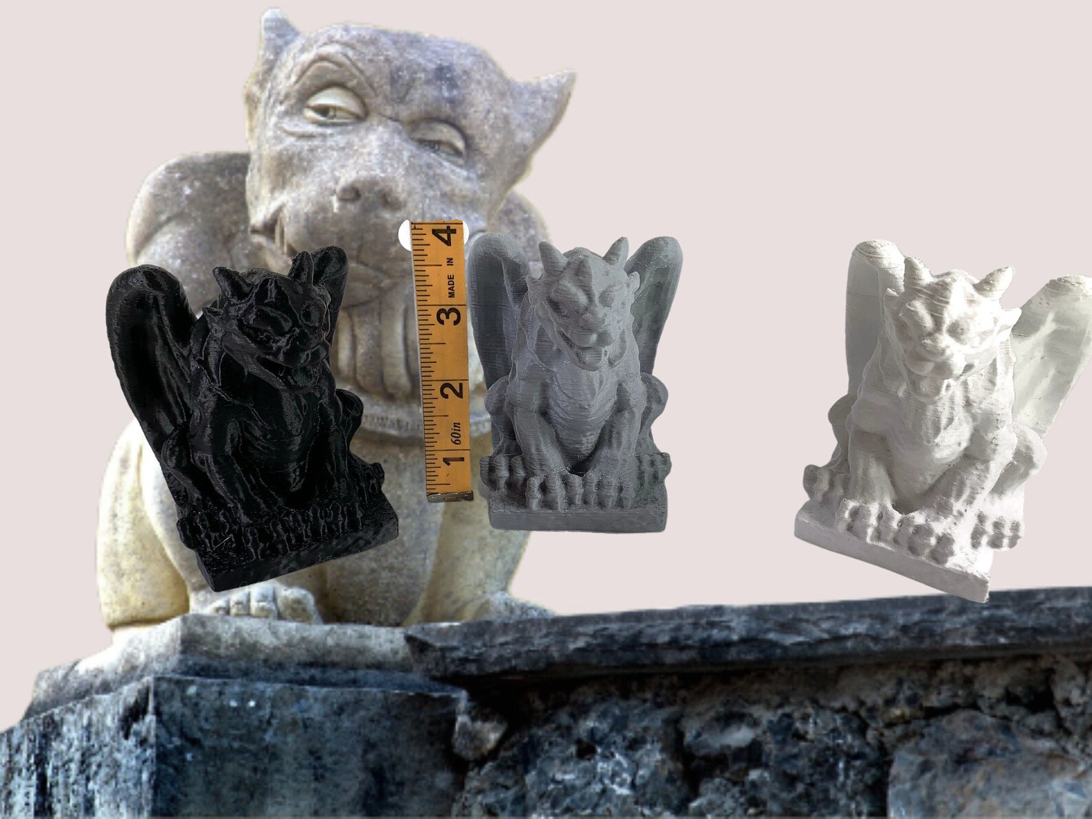 Gothic Gargoyle Mini Statue Fence Post Cap Toppers Shelf and Desk Book ...
