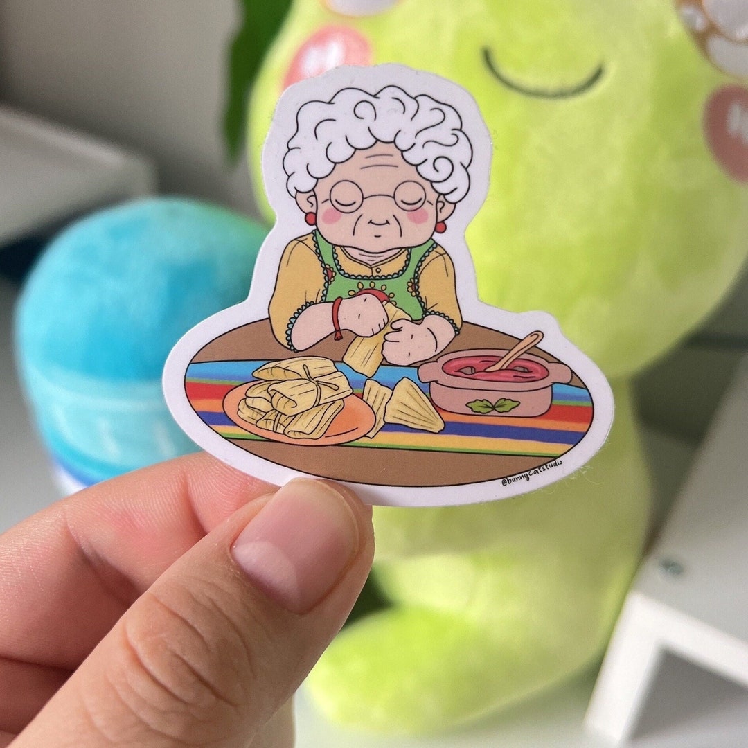Abuelita Making Tamales Sticker, Latina Sticker, Mexican Food Art ...