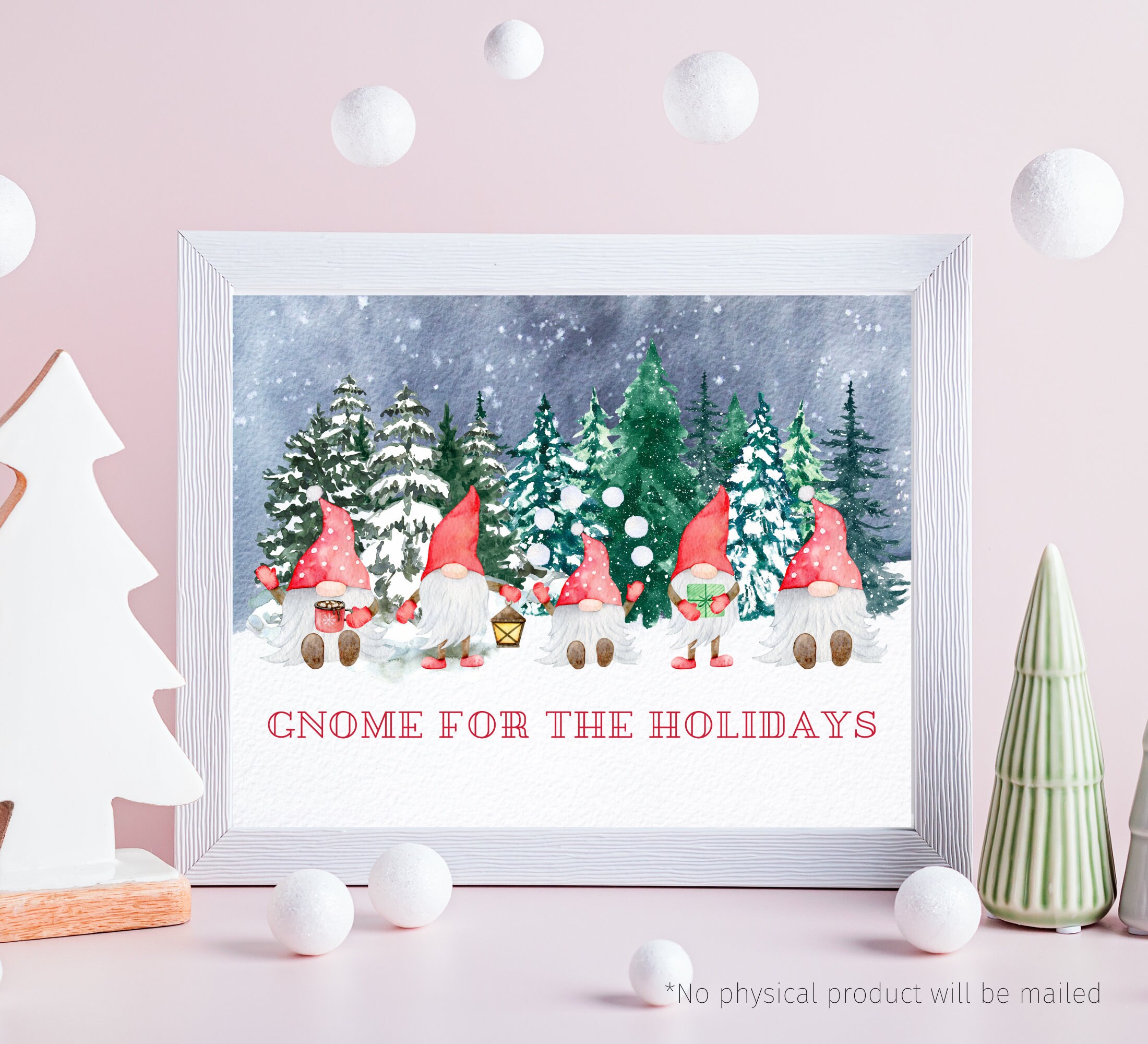 Christmas Gnome Wall Art Printable, Gnome for the Holidays, Watercolor ...