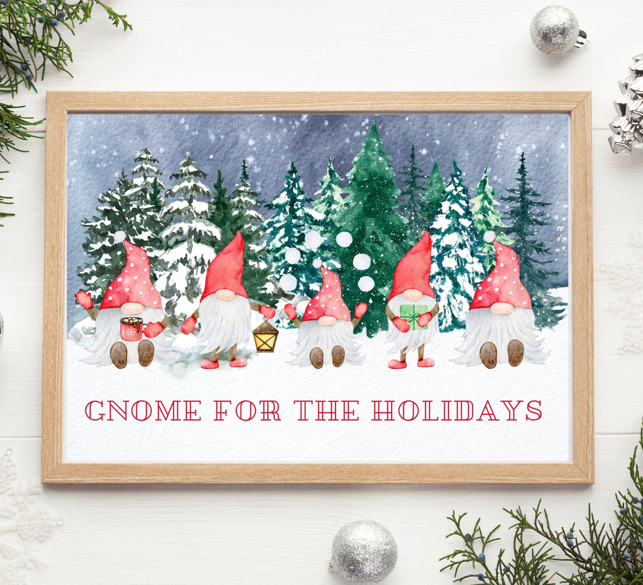 Christmas Gnome Wall Art Printable, Gnome for the Holidays, Watercolor ...